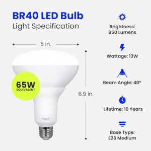 Feit Electric LED BR40 Bulbs, Dimmable, 65W Equivalent, 10 Year Life, 850 Lumens, E26 Base, 5000k Daylight, Flood Lights, Recessed Can Light Bulbs, Damp Rated, UL Listed, 6 Pack, BR40DM85010KLED/2/3