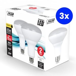 Feit Electric LED BR40 Bulbs, Dimmable, 65W Equivalent, 10 Year Life, 850 Lumens, E26 Base, 5000k Daylight, Flood Lights, Recessed Can Light Bulbs, Damp Rated, UL Listed, 6 Pack, BR40DM85010KLED/2/3