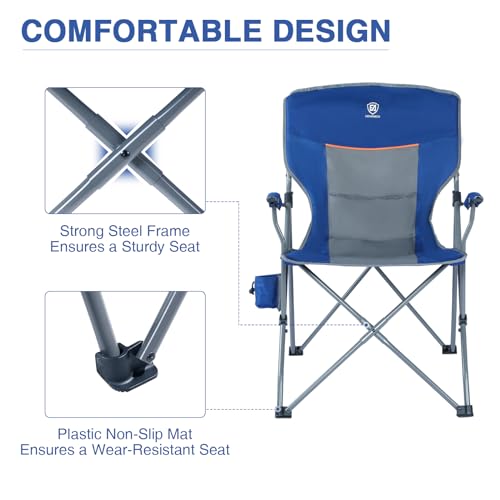 EVER ADVANCED Folding Camping Chair with Cup Holder Quad Padded Arm, Outside Portable Collapsible Steel Frame Oversized Heavy Duty Supports 300 lbs