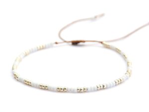 beaded anklet for women, boho native american style, unique white & silver hippie beach waterproof anklet, handmade by tribes (s-m (adjustable))