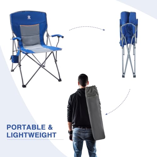 EVER ADVANCED Folding Camping Chair with Cup Holder Quad Padded Arm, Outside Portable Collapsible Steel Frame Oversized Heavy Duty Supports 300 lbs