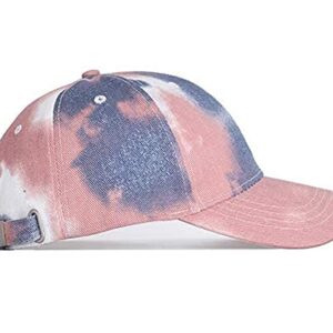 2-Pieces Tie-Dye Baseball-Cap for Women Girl Rainbow Cute Washed Dad Hat (Blue+Pinke 2pc)