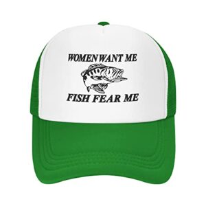 women want me fish fear me trucker hat summer mesh cap trucker baseball cap for men women green