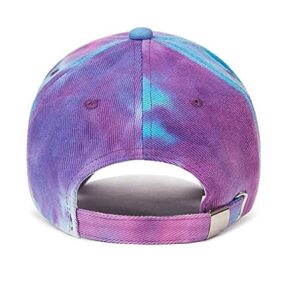 2-Pieces Tie-Dye Baseball-Cap for Women Girl Rainbow Cute Washed Dad Hat (Blue+Pinke 2pc)