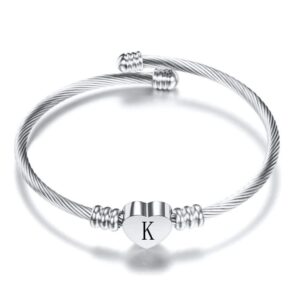 sbi jewelry initial bracelet letter cuff silver bangle heart k bracelets for women wife girlfriend mom granddaughter mom birthday