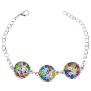 glassofvenice murano glass millefiori silver disks bracelet - multicolor