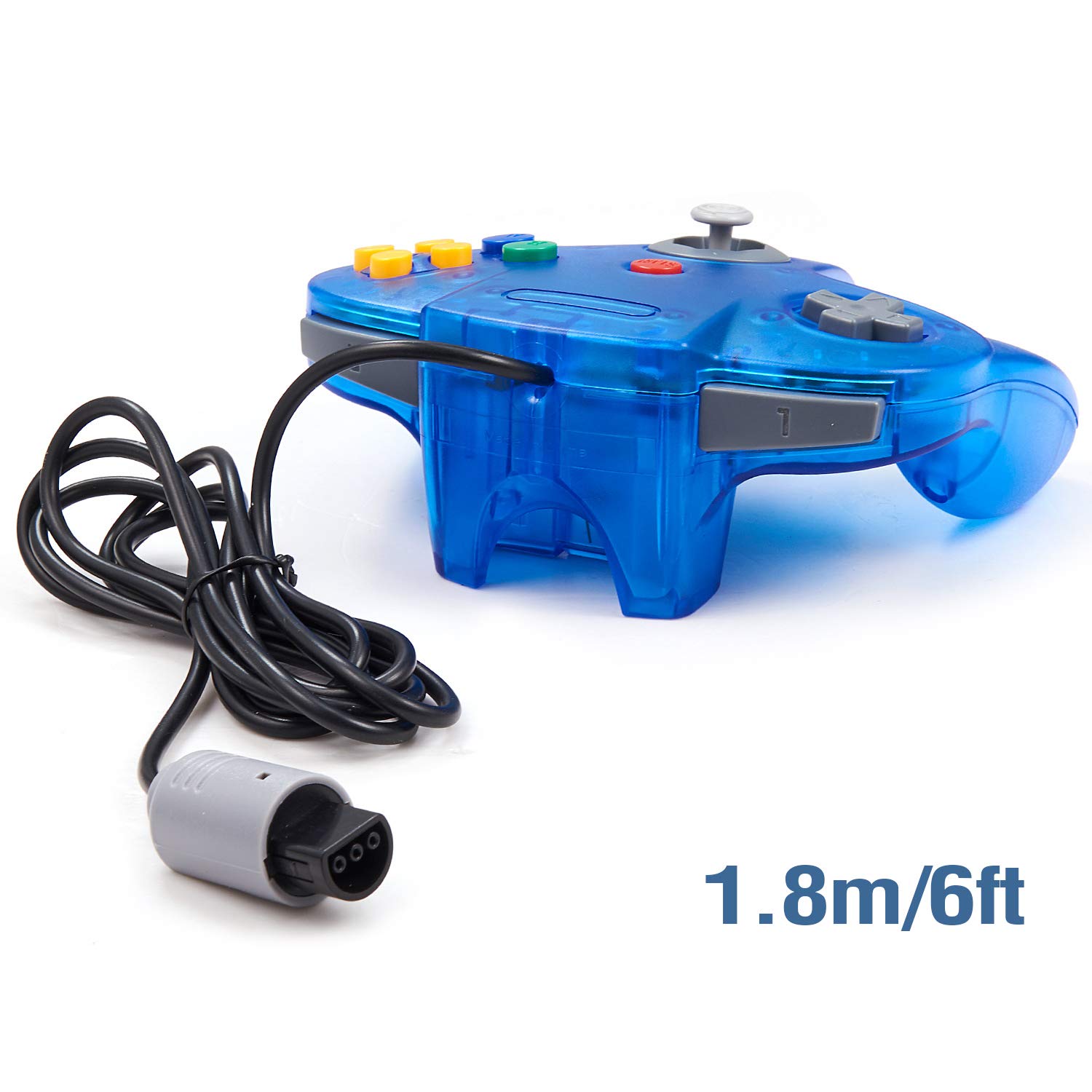 miadore Classic N64 Controller, Wired N64 64-bit Gamepad with Upgraded Joystick Remote for N64 Video Games System N64 Console-Transparent Blue