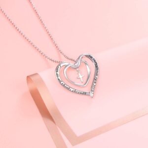 DAOCHONG S925 Sterling Silver Cross Heart Inspirational Christian Faith Bible Verse Pendant Necklace for Women Teen