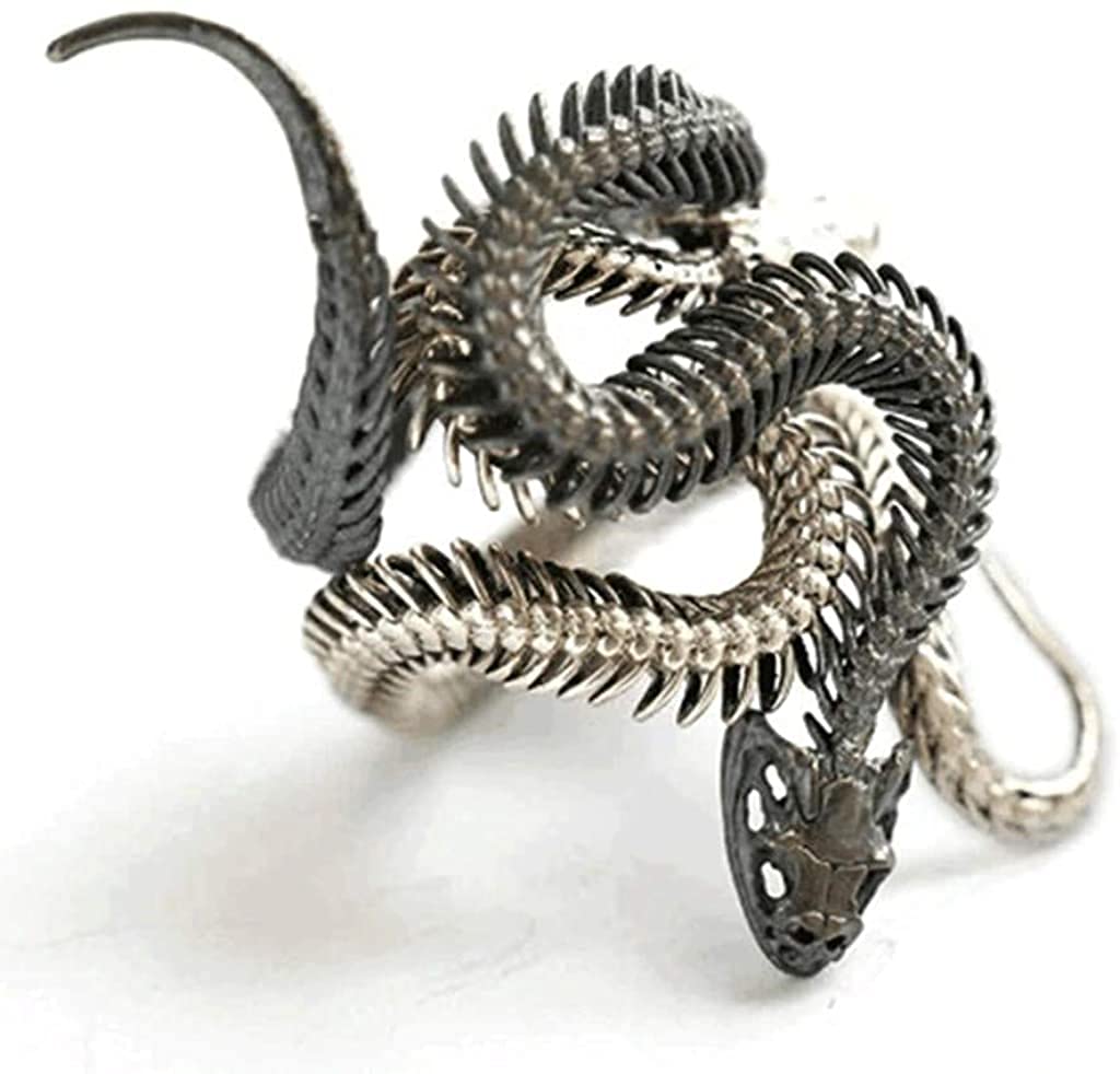 Dan's Collectibles and More Snake Serpent Ring Double Skeleton Silver Black Ouroboros Cobra Diamond Leviathan Poseidon Coiled Jungle Sea Beach Pirate HP Lovecraft Cobra Resize-able (DBLSKLSNK) (8)