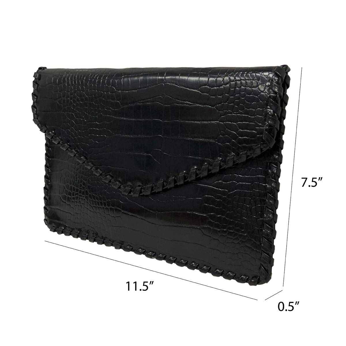 JNB Flat Crocodile Pattern Envelope clutch,Black