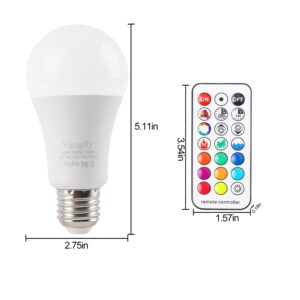 Vgogfly RGB Led Light Bulbs 10W Color Changing Light Bulb with Remote Control 5000k Daylight White (2 Pack)