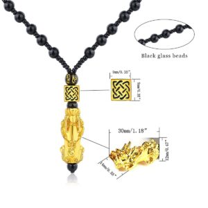 Feng Shui Black Obsidian Wealth Bracelet Necklace Pi Xiu Set for Women Men, Good Luck Necklace Feng Shui Bracelet