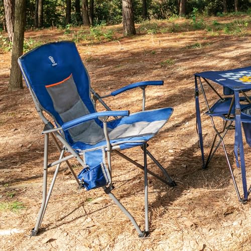 EVER ADVANCED Folding Camping Chair with Cup Holder Quad Padded Arm, Outside Portable Collapsible Steel Frame Oversized Heavy Duty Supports 300 lbs