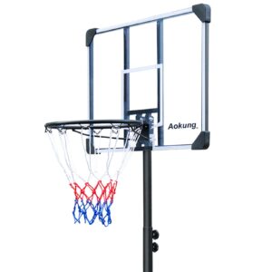 aokung Portable Basketball Hoop Stand w/Wheels for Kids Youth Adjustable Height 5.4ft - 7ft Use for Indoor Outdoor and Poor Basketball Goals Play Set