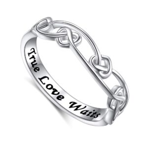 daochong s925 sterling silver engraved true love waits celtic love knot ring for women girlfriend wife wedding engagement ring size 7