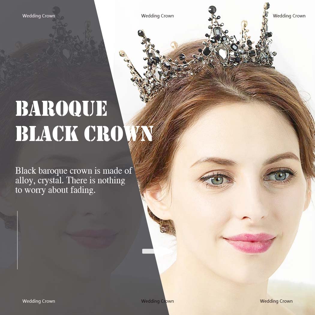 Aiosy Baroque Black Crown Gothic Tiaras and Crowns Crystal Bridal Queen Headpiece Wedding Hair Accessories for Halloween Costume Party Prom