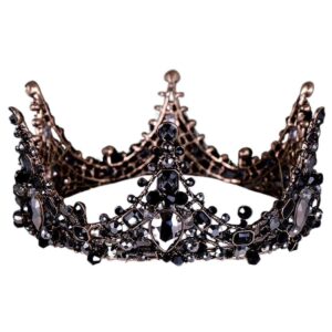 aiosy baroque black crown gothic tiaras and crowns crystal bridal queen headpiece wedding hair accessories for halloween costume party prom