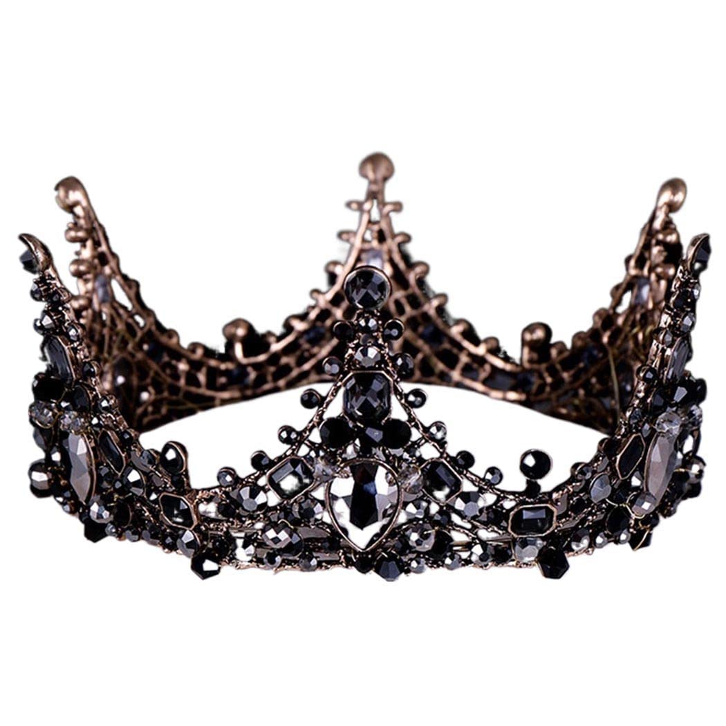 Aiosy Baroque Black Crown Gothic Tiaras and Crowns Crystal Bridal Queen Headpiece Wedding Hair Accessories for Halloween Costume Party Prom