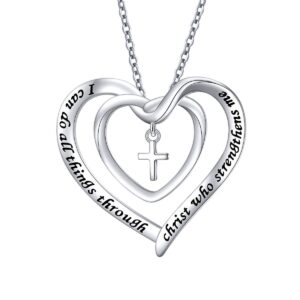 daochong s925 sterling silver cross heart inspirational christian faith bible verse pendant necklace for women teen