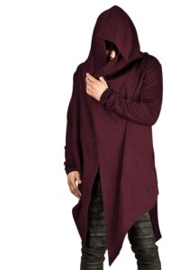 poriff mens sleeveless hooded cardigan asymmetrical long sweater hooded wine red m