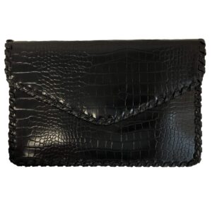 jnb flat crocodile pattern envelope clutch,black