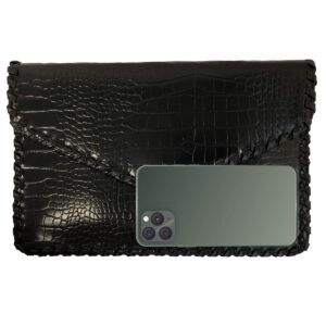 JNB Flat Crocodile Pattern Envelope clutch,Black