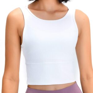 workout tank tops for women gym cropped tank top active sleeveless shirts for tennis golf running fitness yoga white 8