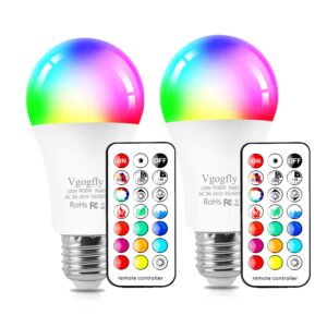 vgogfly rgb led light bulbs 10w color changing light bulb with remote control 5000k daylight white (2 pack)