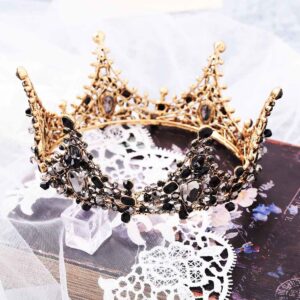 Aiosy Baroque Black Crown Gothic Tiaras and Crowns Crystal Bridal Queen Headpiece Wedding Hair Accessories for Halloween Costume Party Prom