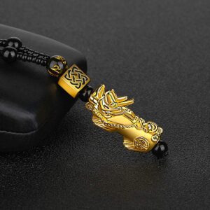 Feng Shui Black Obsidian Wealth Bracelet Necklace Pi Xiu Set for Women Men, Good Luck Necklace Feng Shui Bracelet