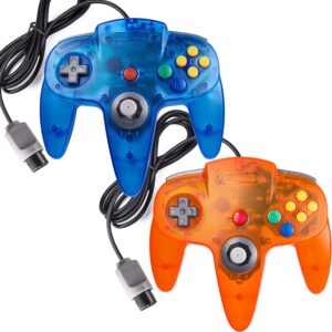 miadore 2 packs n64 controllers, classic n64 bit 64 wired joystick for ultra n64 video game system n64 console (jungle blue and orange)