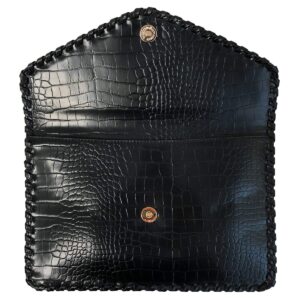 JNB Flat Crocodile Pattern Envelope clutch,Black