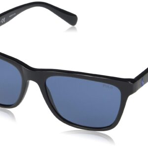 Polo Ralph Lauren Men's PH4167 Square Sunglasses, Shiny Black/Dark Blue, 56 mm