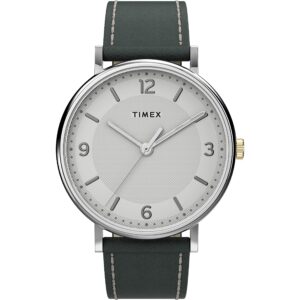 timex men's southview 41mm watch – silver-tone case white dial with gray leather strap