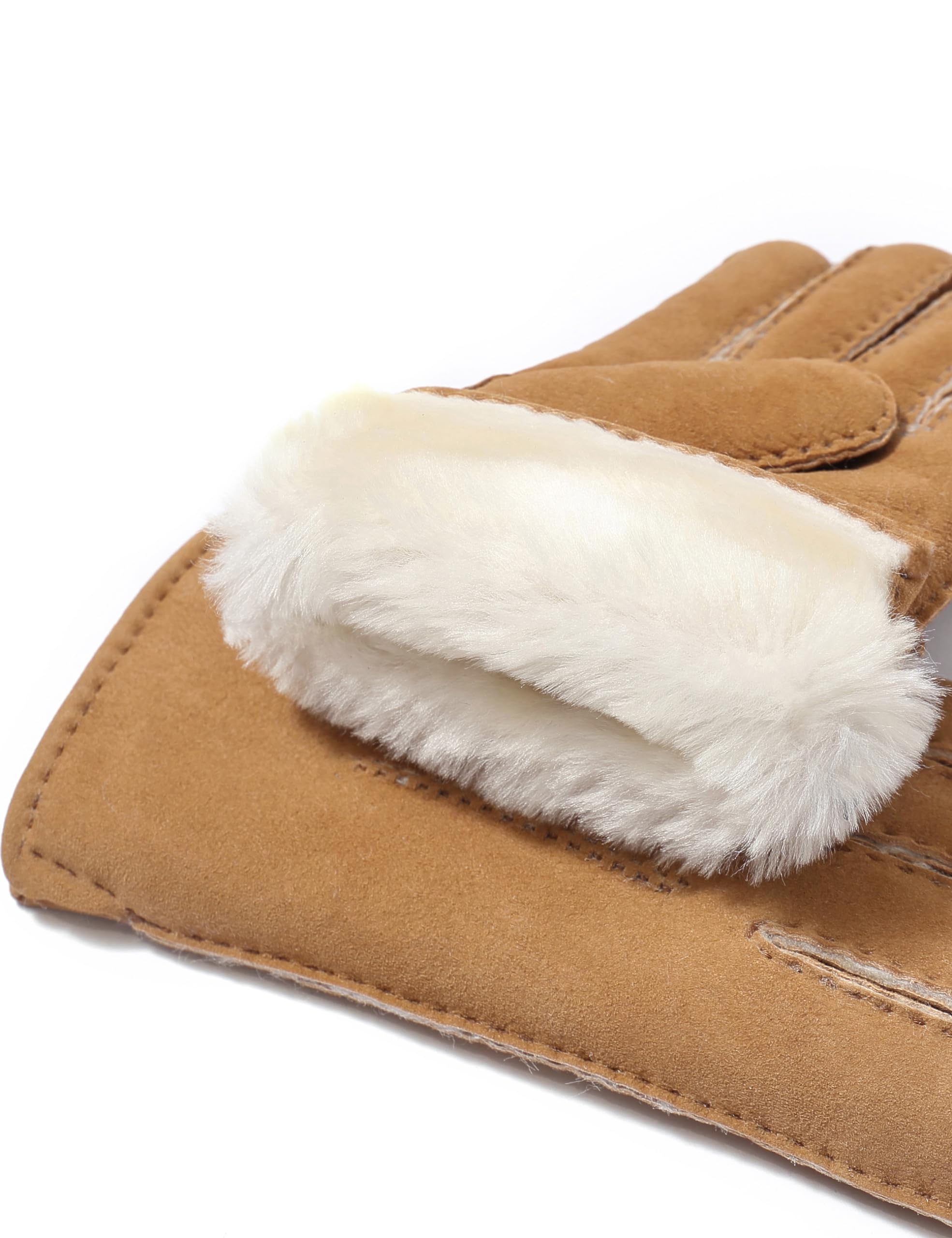 YISEVEN Women's Merino Rugged Sheepskin Shearling Leather Gloves Mittens Sherpa Fur Cuff Thick Wool Lined and Heated Warm for Winter Cold Weather Dress Driving Work New Year Gifts, Camel Medium