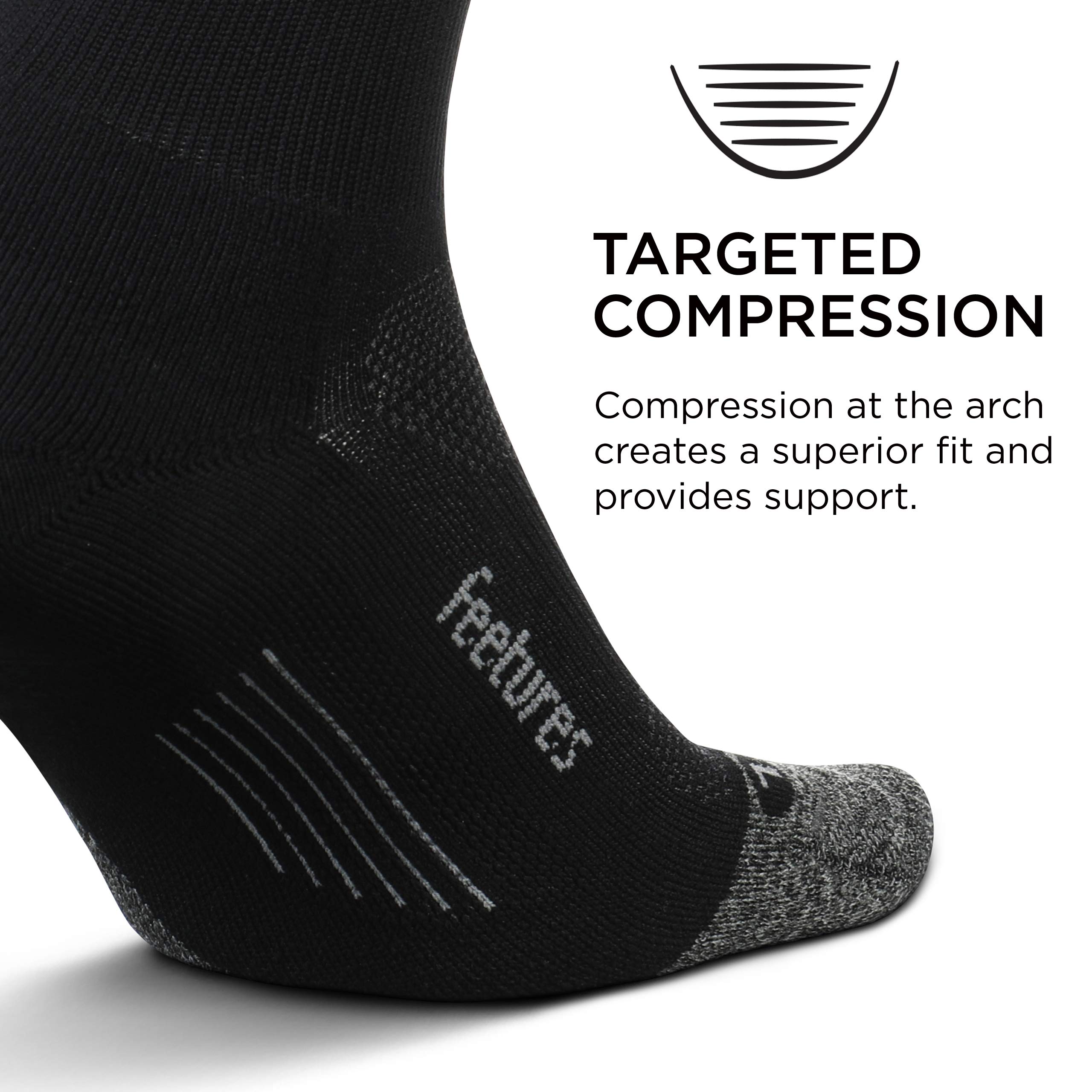 Feetures Elite Light Cushion Mini Crew Sock - Sport Sock with Targeted Compression - Large, Dark Gray (1 Pair)