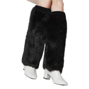 janfine women's fur leg warmers boot winter faux rabbit fur furry fuzzy leg warmer cuffs cover for women(40cm-black)