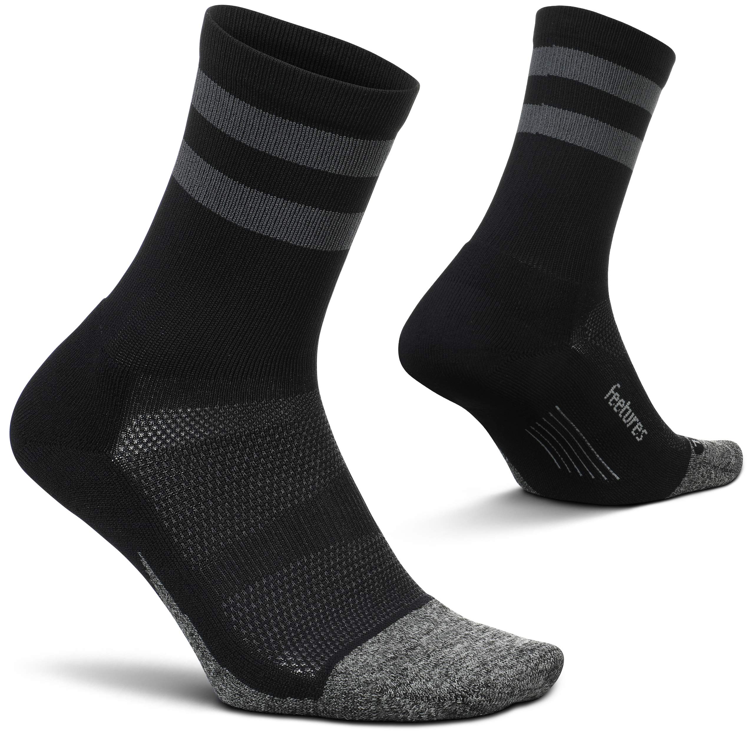 Feetures Elite Light Cushion Mini Crew Sock - Sport Sock with Targeted Compression - Large, Dark Gray (1 Pair)