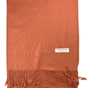 Plum Feathers Premium Solid Color and Metallic Fashion Scarf, Womens Pashmina Shawl Wrap with Fringes (Clay Orange)