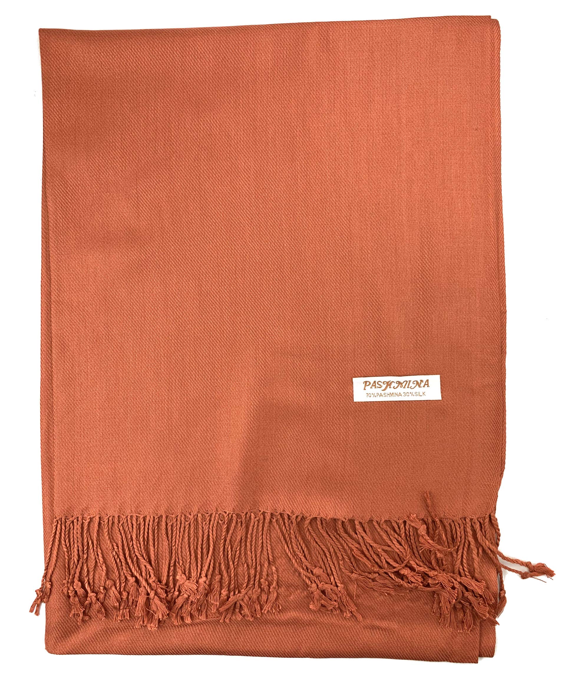 Plum Feathers Premium Solid Color and Metallic Fashion Scarf, Womens Pashmina Shawl Wrap with Fringes (Clay Orange)