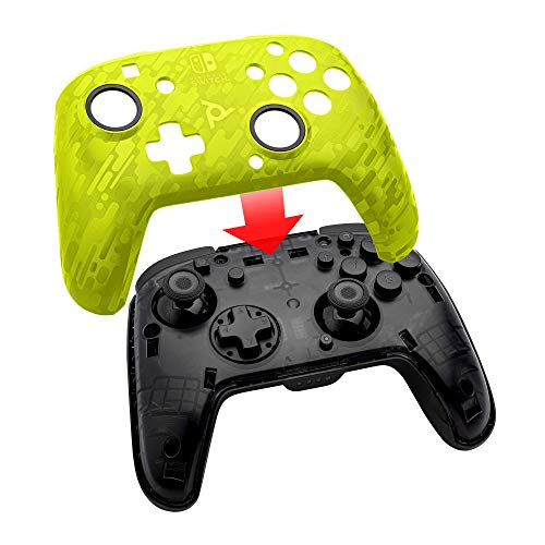 PDP Gaming Faceoff Deluxe Wireless Switch Pro Controller - Yellow Camo / Camouflage - Officially Licensed by Nintendo - Customizable buttons, sticks, triggers, and paddles - Motion Sensing Controllers