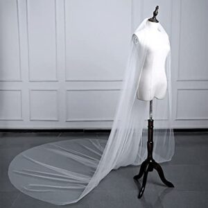 Ursumy Bride Wedding Cathedral Veil Long Drop Veils Simple Chapel Soft Tulle Bridal Veils for Bride (Ivory)