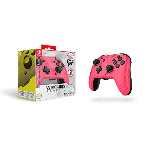 PDP Gaming Faceoff Deluxe Wireless Switch Pro Controller - Pink Camo / Camouflage - Officially Licensed by Nintendo - Customizable buttons, sticks, triggers, and paddles - Motion Sensing Controllers