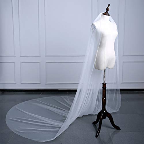 Ursumy Bride Wedding Veil Long Cathedral Veil Drop Veil Simple Soft Tulle Bridal Veils Single 1T/1 Tier (White)