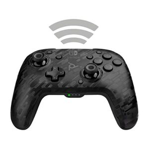 pdp gaming faceoff deluxe wireless switch pro controller - black camo / camouflage - officially licensed by nintendo - customizable buttons, sticks, triggers, and paddles - motion sensing controllers