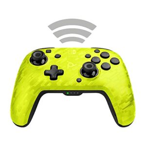 pdp gaming faceoff deluxe wireless switch pro controller - yellow camo / camouflage - officially licensed by nintendo - customizable buttons, sticks, triggers, and paddles - motion sensing controllers