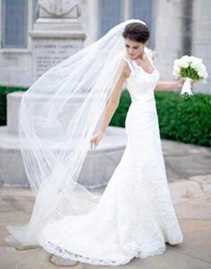 ursumy bride wedding veil long cathedral veil drop veil simple soft tulle bridal veils single 1t/1 tier (white)