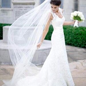 Ursumy Bride Wedding Veil Long Cathedral Veil Drop Veil Simple Soft Tulle Bridal Veils Single 1T/1 Tier (White)