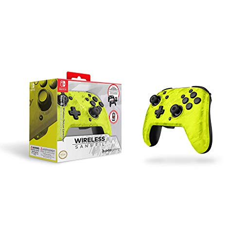 PDP Gaming Faceoff Deluxe Wireless Switch Pro Controller - Yellow Camo / Camouflage - Officially Licensed by Nintendo - Customizable buttons, sticks, triggers, and paddles - Motion Sensing Controllers