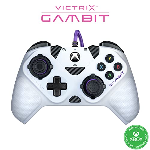 Victrix Gambit World's Fastest Licensed Xbox Controller, Elite Esports Design with Swappable Pro Thumbsticks, Custom Paddles, Swappable White / Purple Faceplate for Xbox One, Series X/S, PC